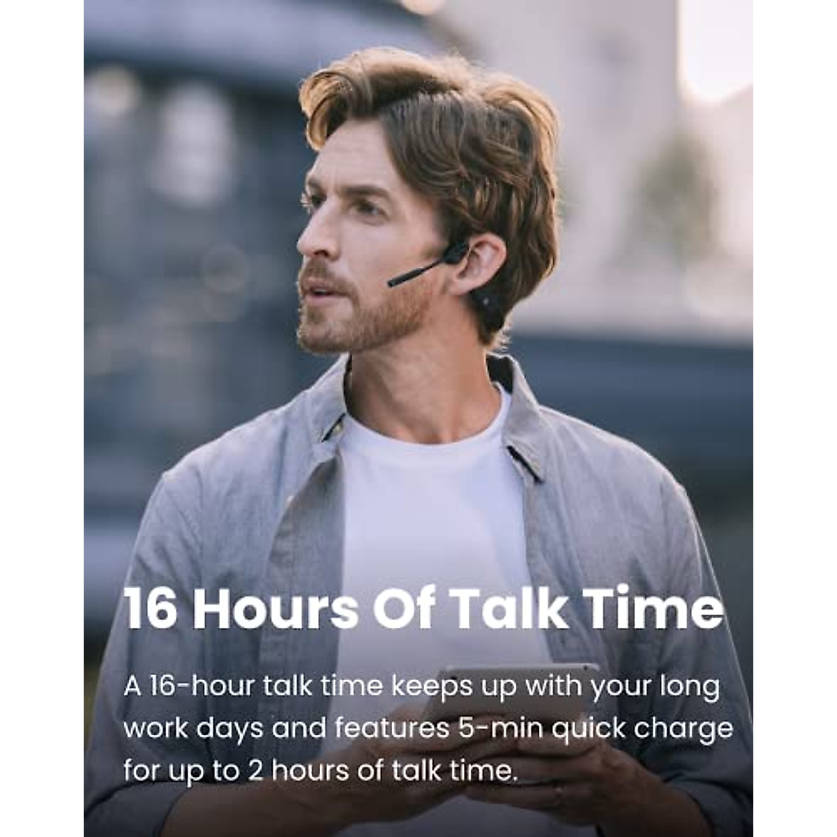SHOKZ (AfterShokz OpenComm - Bone Conduction Open-Ear Stereo Bluetooth Headset with Noise-Canceling Boom Microphone - Wireless Headset for Mobile Use, with Bookmark