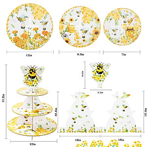KVCSYAW 3 Tier Bee Cupcake Stand, Yellow, Cardboard, Round, 12 x 12 x 15.2 in