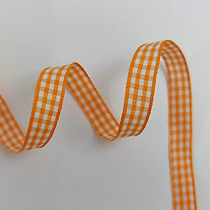 Micomon Orange Gingham Plaid Checked Ribbon 25 Yard Each Roll 100% Polyester (3/8", Orange)