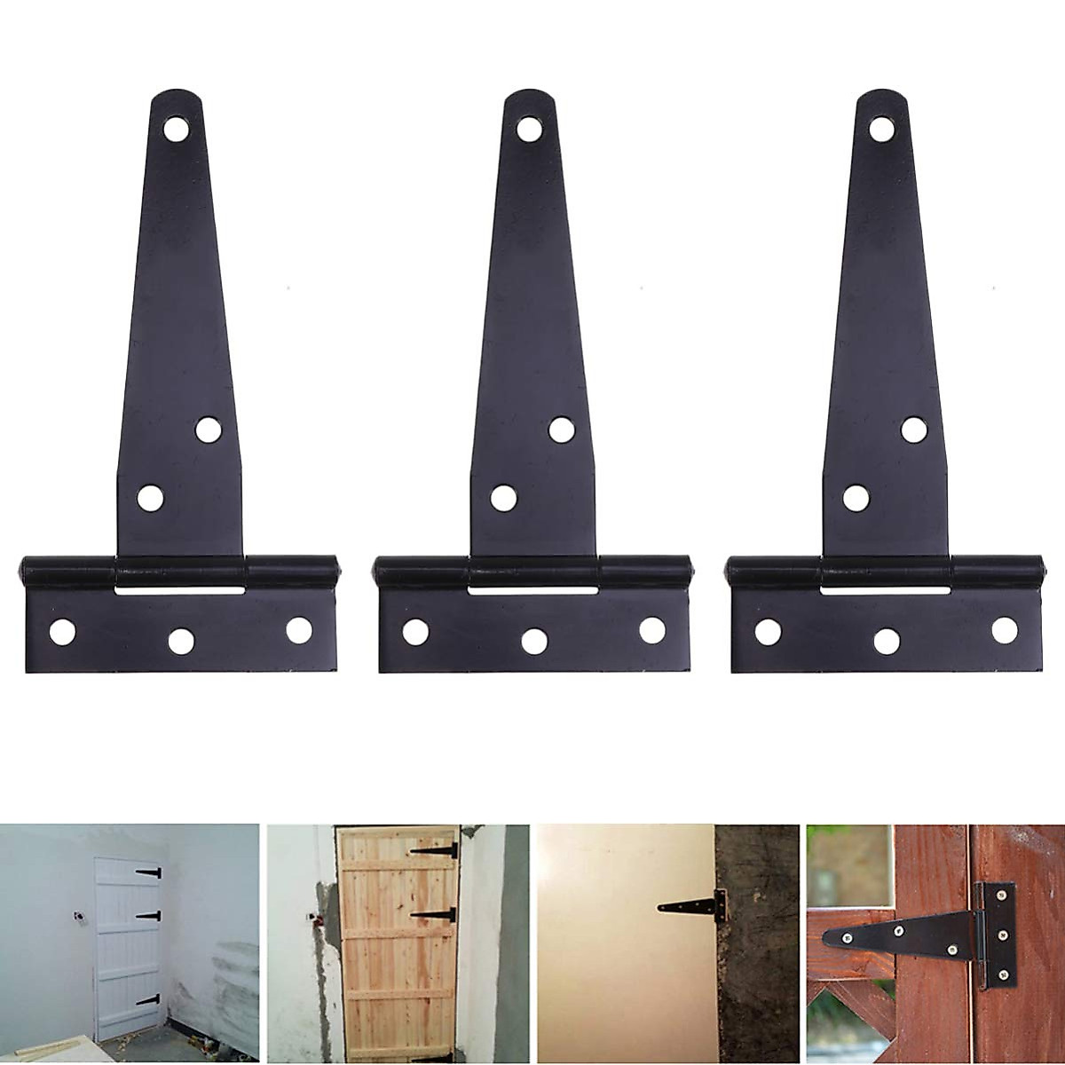 Hemoton 6PCS 4 gate Hinges for Wooden Fences Door Hinges Hardware Fence Hinges Garden shed Hinges T Shape Hinge self Closing Door Hinges Barn gate Hinges barn Door gate Steel Door Ball