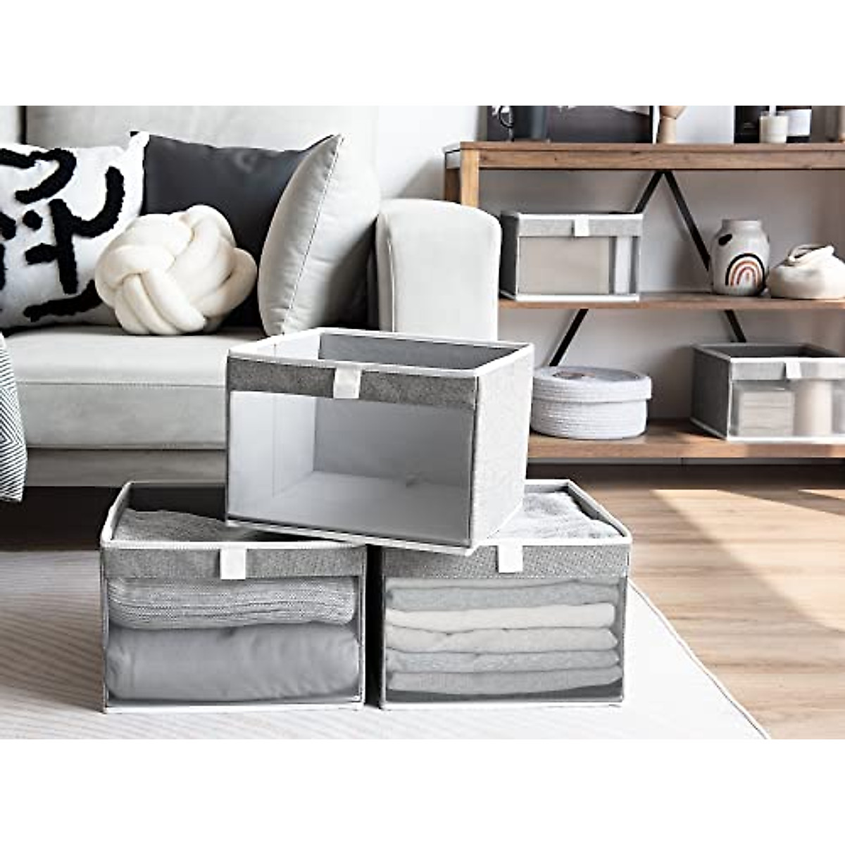 StorageWorks Closet Storage Bins with Clear Window 3 pack, 55L Closet Storage Organizer, Storage Bin with Double-Open Lid