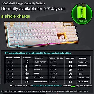Backlit Keyboard,Wireless Fast-Charging Keyboard Suspended Keycap Illuminated Mechanical Feel Gaming Keyboard 104 Keys for Laptop Desktop PC (White)