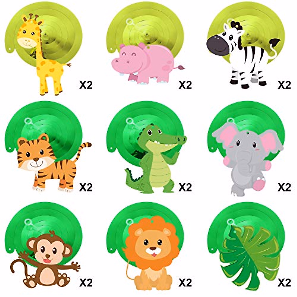 Blulu 30 Count Jungle Safari Animals Party Decorations Jungle Animals Hanging Swirl, Forest Theme Foil Swirls Ceiling for Safari Birthday Decorations Jungle Party Safari Baby Shower Decorations