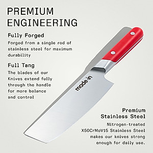 Made In Cookware - 6" Nakiri Knife - Crafted in France - Full Tang With Pomme Red Handle