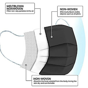 100 Pcs Disposable Face Cover 3-Ply Filter Non Medical Breathable Earloop Face Masks (Black)