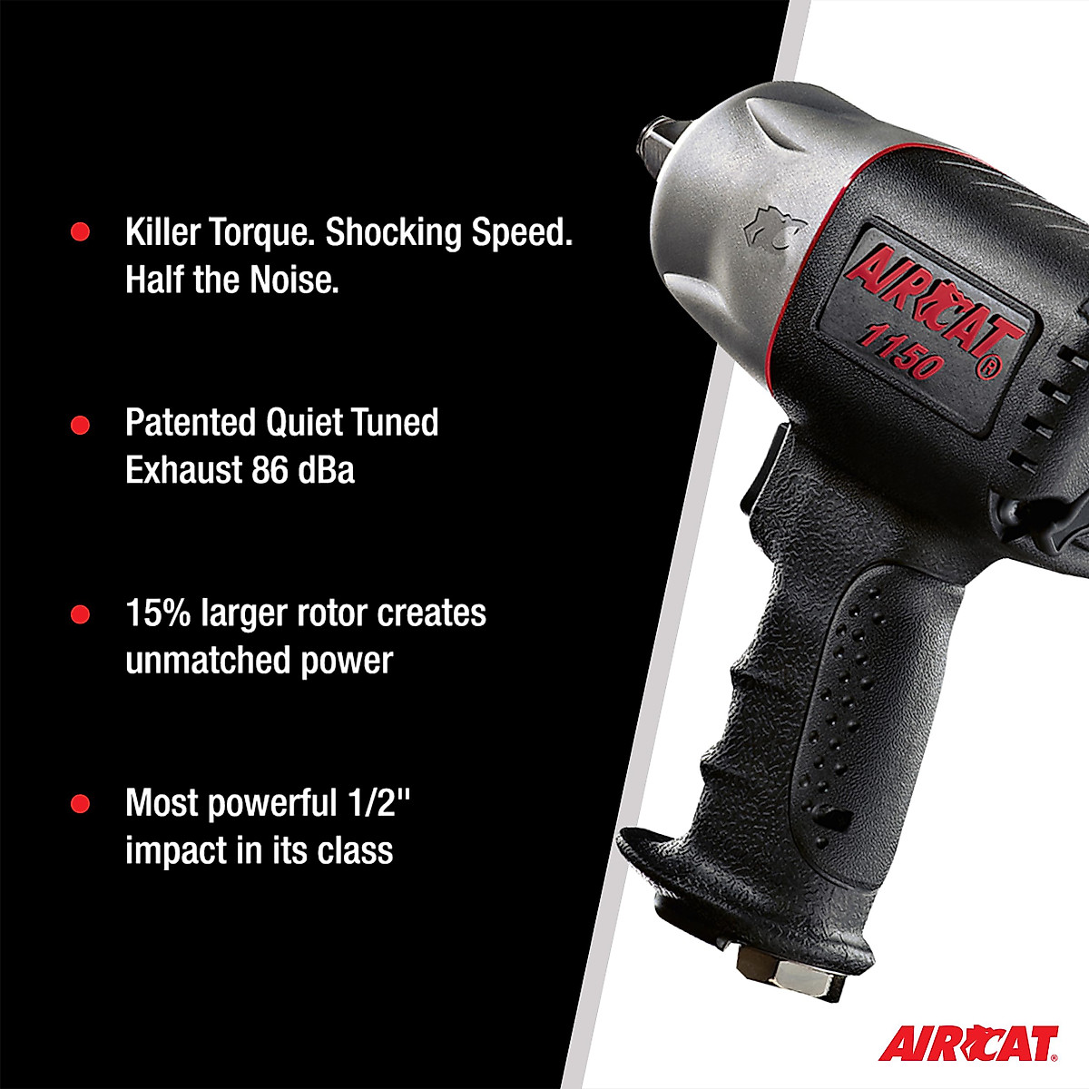 AIRCAT Pneumatic Tools 1150 1/2-Inch Composite Impact Wrench : Compact & Low Weight Power Tool : Impact Tool for Automotive Repairs & Maintenance