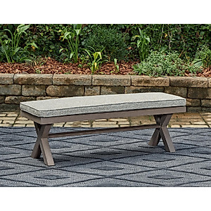 Signature Design by Ashley Hillside Barn Casual 54" Outdoor Dining Bench with Cushion, Light Brown & Light Gray