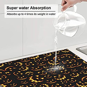 Happy Halloween Printed Drying Mat For Kitchen Ultra Absorbent Microfiber Dishes Drainer Mats Non-Slip Silicone Quick Dry Pad - 18 X 16inch