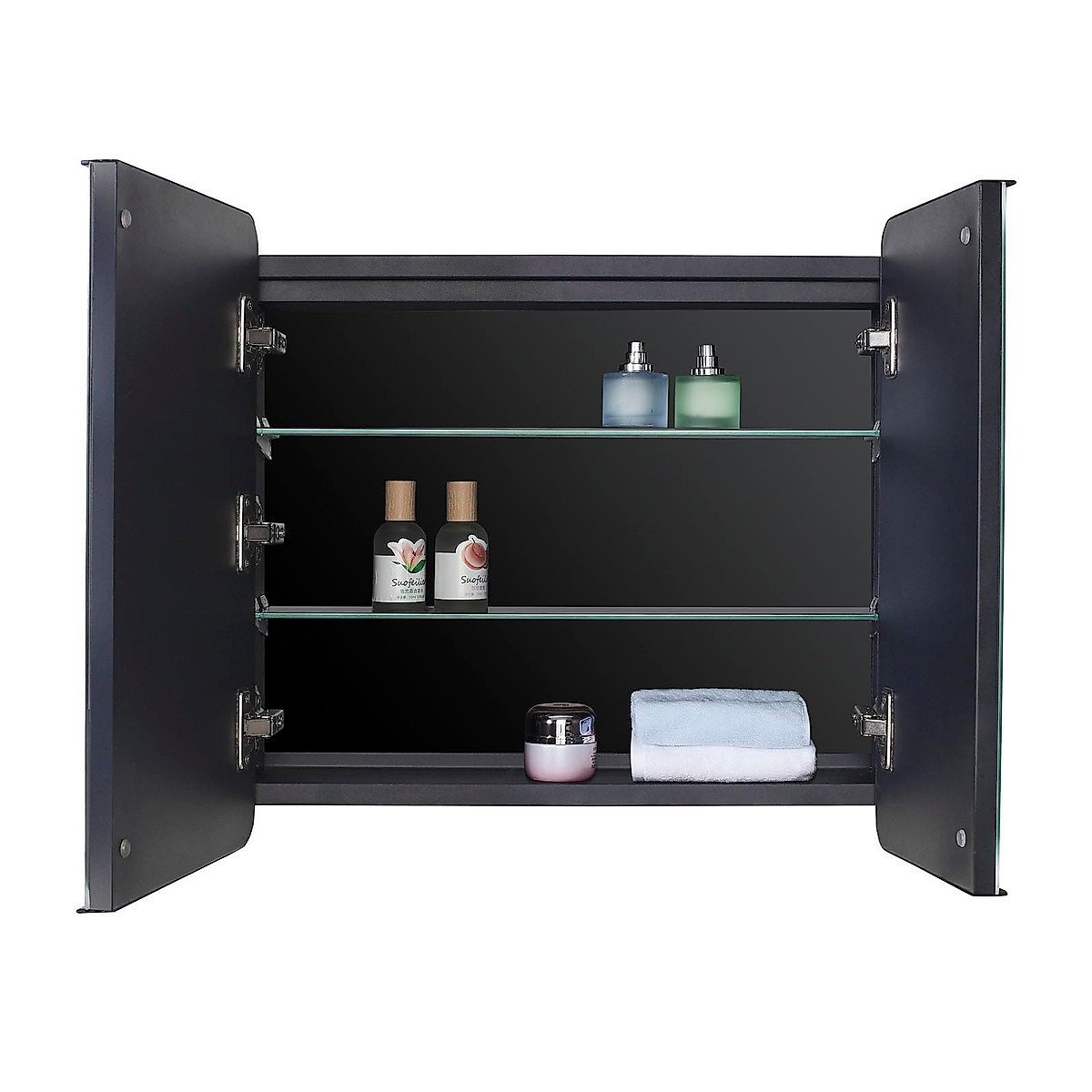 IDYLLOR LED Bathroom Medicine Cabinet with Round Corner Framed Mirror Door 22 x 20 inch, Recessed or Surface Mount, with Adjustable Glass Shelves Shelves