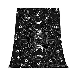 Sun and Moon Black and White Soft Throw Blanket All Season Microplush Warm Blankets Lightweight Tufted Fuzzy Flannel Fleece Throws Blanket for Bed Sofa Couch 80"x60"