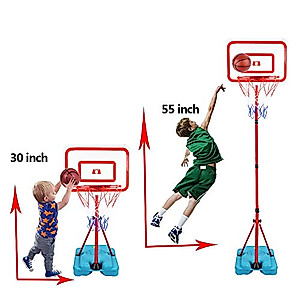 E EAKSON Kids Basketball Hoop Stand Adjustable Height 2.9 ft -6.2 ft Indoor Basketball Hoop Outdoor Toys Outside Backyard Games Mini Hoop Basketball Goal Gifts for Boys Girls Toddler Age 3 4 5 6 7 8