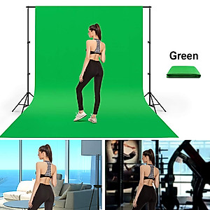 10X20ft Large Green Screen Backdrop for Photography, LCUIRC Two Rod Pocket Chromakey Collapsible Green Polyester Curtain with 4 Clamps for Photography, Zoom Meeting and Game Live Steaming