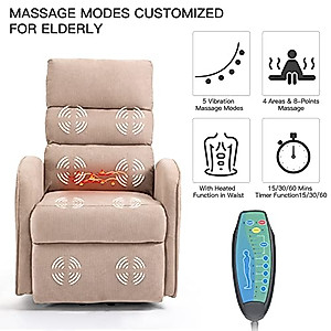 AVAWING Power Lift Massage Chair, Electric Recliners for Elderly Up to 330 LBS, Lay Flat Recliner W/Heat & Vibration, Linen Fabric Sofa Living Room Chairs with Side Pocket, USB Interface (Khaki)