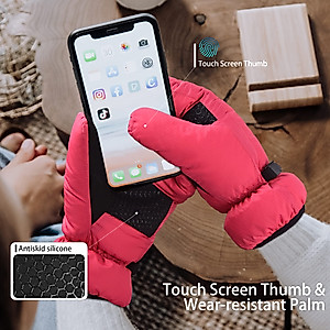 MCTi Women's Goose Down Mittens Waterproof Touch Screen Packable Ultra Light Snow Mitts