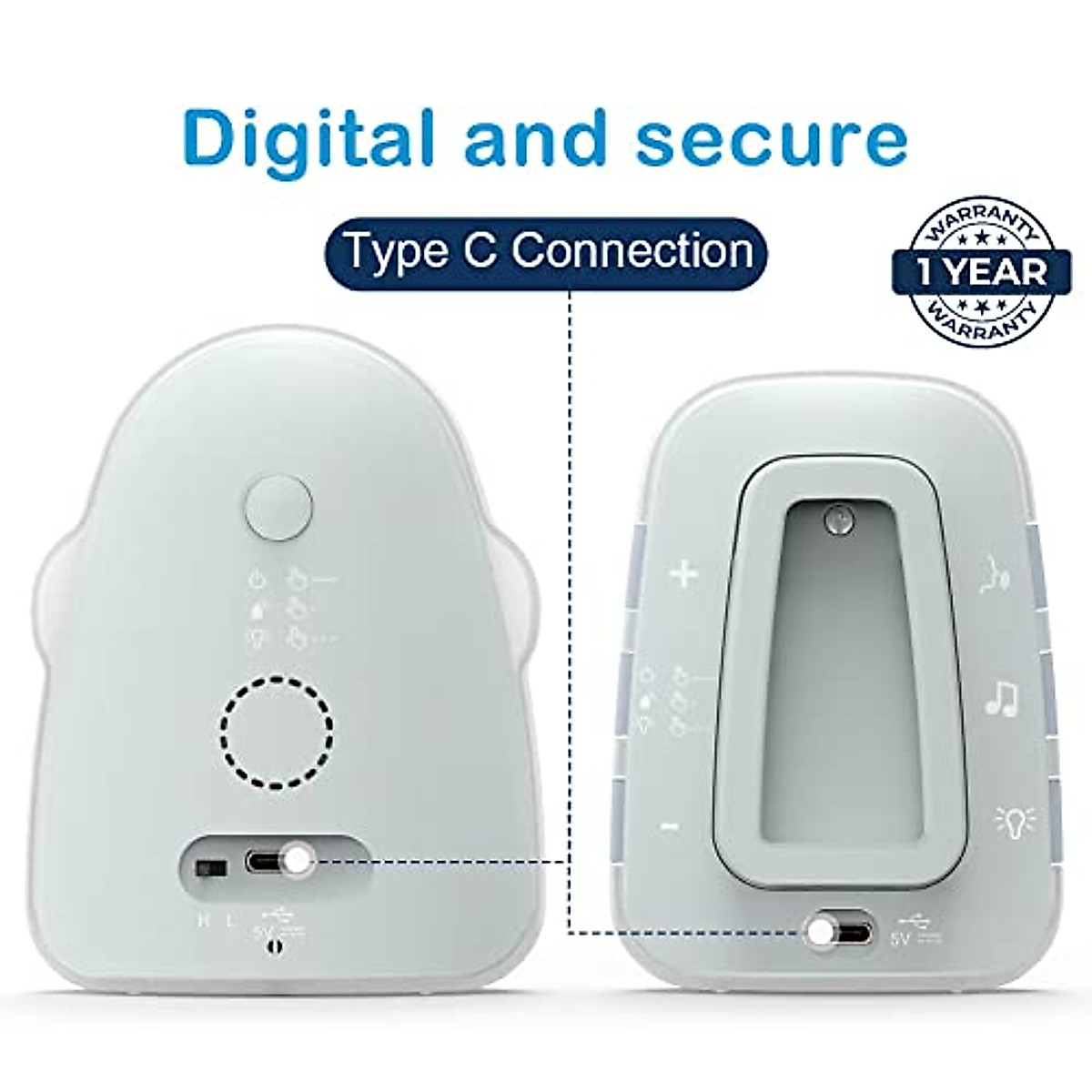 Audio Baby Monitor Crown [Updated Version] TimeFlys,Temperature Monitoring,Vibration,Lullabies,Rechargeable Battery,Two Way Talk,USB Connection,Zero Emission at Night Mode,Long Range up to 1000 ft