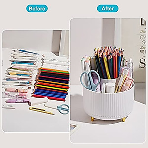 Lolocor Desk Pencil Pen Holder, 5 Slots 360 Degree Rotating Desk Organizers Pencil Pen Organizers for Desk Desktop Storage Stationery Supplies Pencil Cup Pot for Office School Home Art Supply White