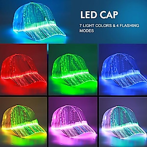 lumisonata LED Cap Fiber Optic Hat EDM Baseball Caps Light Up 7 Colors Glowing Flash USB Charging Hats Rave Accessories for Party (Black)