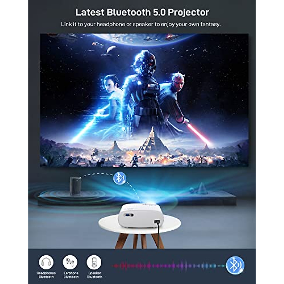 [Upgraded] WiFi Bluetooth Projector, VIDOKA Native 1080P Video Projectors with Dust Filter & Sleep Timer, 4K Supported Portable Outdoor Movie Projector for Phone/iPhone/Android, Carry Bag Included