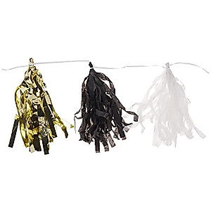 Unique Tissue Tassel Garland, 9 Ft, Gold, Black & White