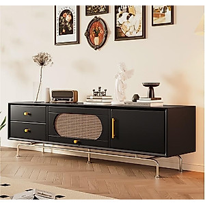 Solid Wood TV Cabinet Combo, Vintage Wall Unit for Small Living Rooms, Furniture for TV MINGPING (Color : Black, Size : 150x35x46cm)