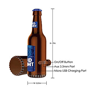 Bud Light Beer Bluetooth Bottle Speaker Portable Wireless Speaker with Rechargeable Battery Ideal for Indoor and Outdoor Activities Loud and Bass Audio Sound Easy to Carry Anywhere