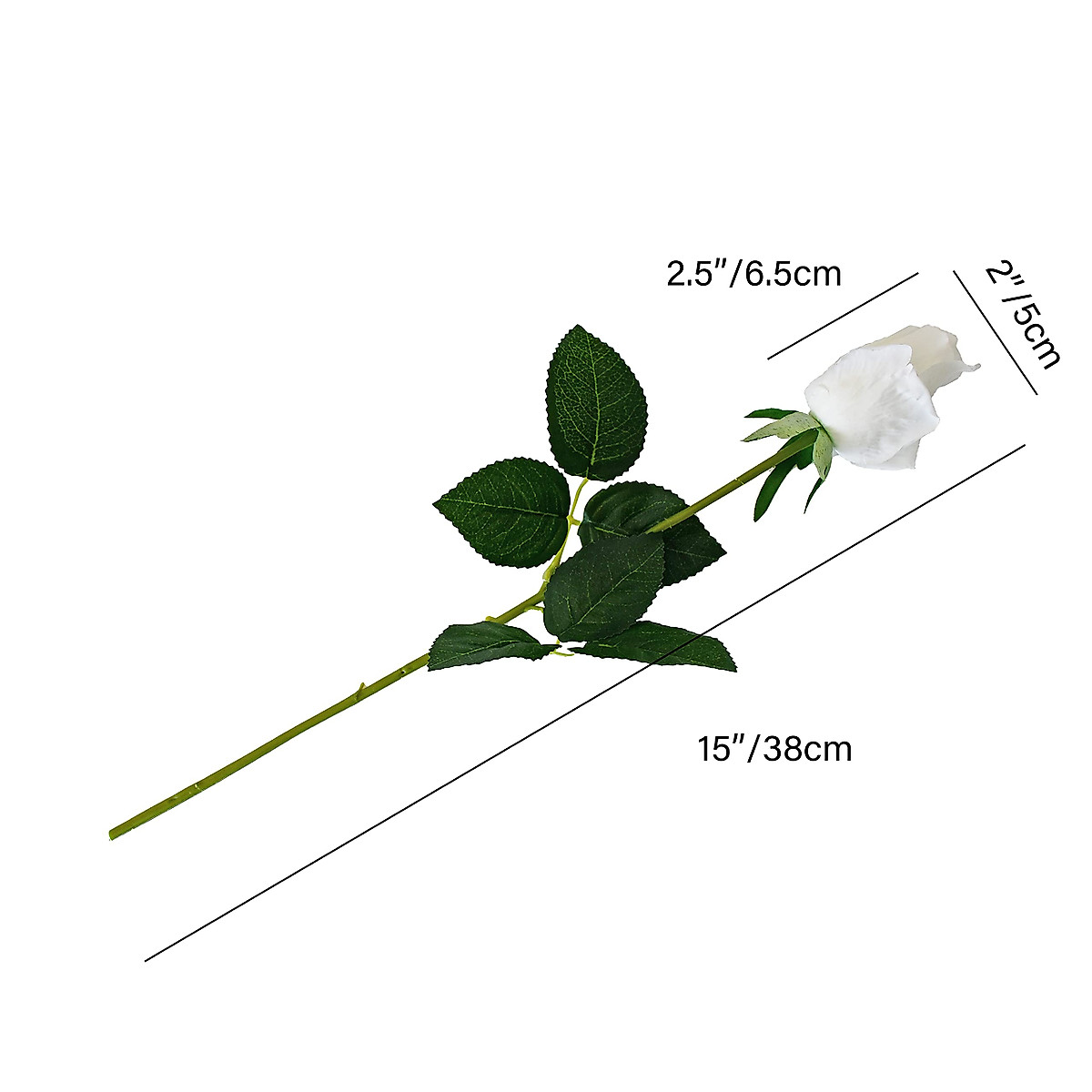 Mandy's 10pcs White Fake Flowers Artificial Silk Rose Bud 15" for Valentine’s Day Home Decoration Bridal Wedding Bouquet Parties and Mother's Day Easter（Vase not Include）