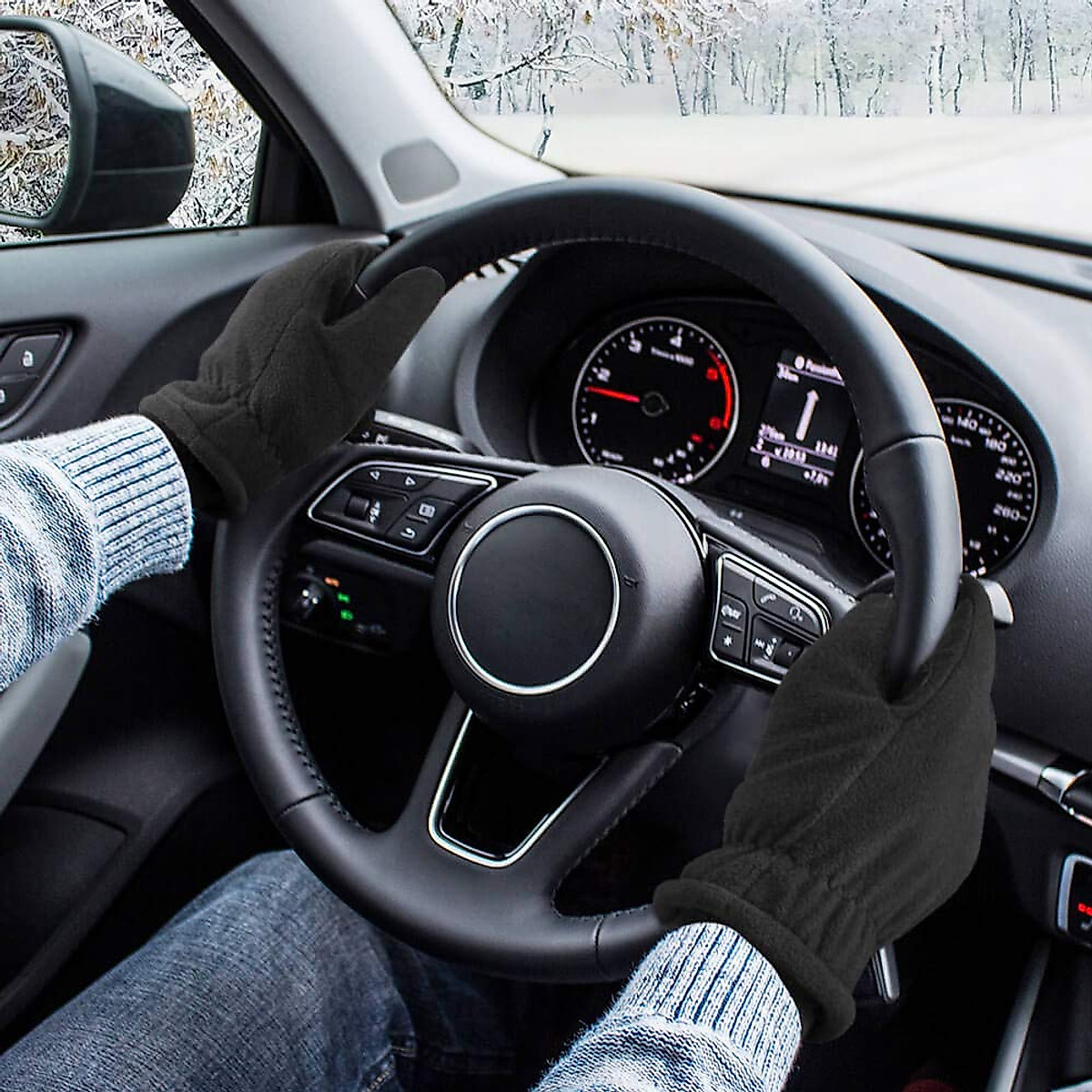 OZERO Thermal Gloves Winter Snow Cold Proof Work Glove Warm Polar Fleece Insulated Artificial Lamb Wool for Women and Men Medium Black