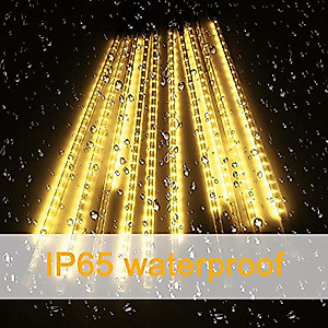 Aluan Christmas Lights Meteor Shower Rain Lights 10 Tube 240 LED Waterproof Plug in Falling Rain Fairy String Lights for Halloween Christmas Holiday Party Home Patio Outdoor Decoration, Warm White