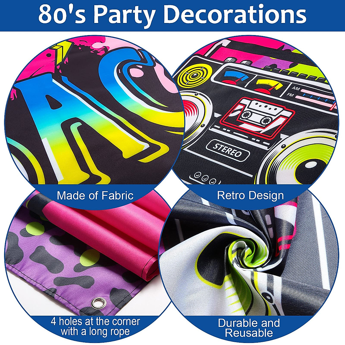 Xuhal 80's Party Decorations Back to the 80s Party Backdrop Banner with Inflatable Radio Boombox and Mobile Phone Latex Balloons for 80s Hip Hop Themed Birthday Photo Booth Background Party Supplies