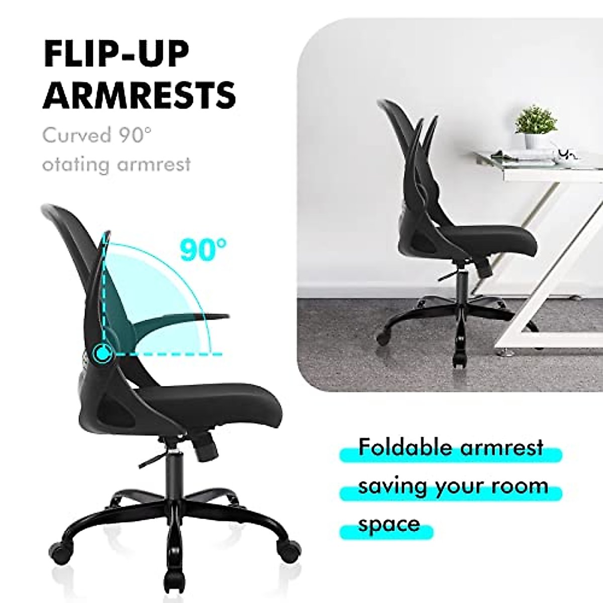 KERDOM Office Chair, Ergonomic Desk Chair, Breathable Mesh Computer Chair, Comfy Swivel Task Chair with Flip-up Armrests and Adjustable Height