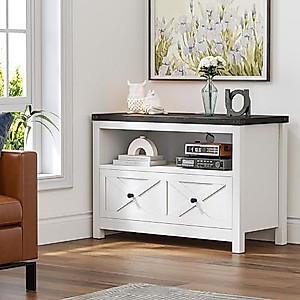 YITAHOME Wood File Cabinet with Charging Station, Drawer Filing Cabinet Cart, Farmhouse Nightstand Printer Stand for Home Office, Bedroom, Living Room, Entryway, Black & White