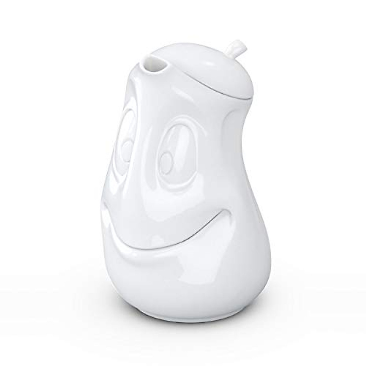 TASSEN Porcelain Tea Pot with Lid, Good Mood Face Edition, 40 oz. White (Single Tea Pot with Lid)