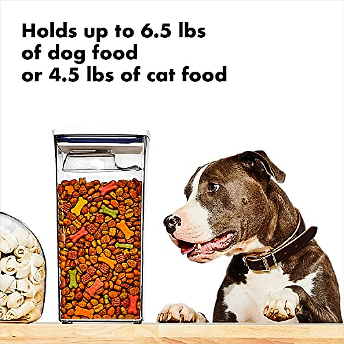 OXO Good Grips Pet POP Container – 6.0 Qt/5.7 L with Half Scoop |Ideal for up to 6.5lbs of Dog Food or 4.5lbs of Cat Food | Airtight Dog and Cat Food Storage Container | BPA Free, Clear