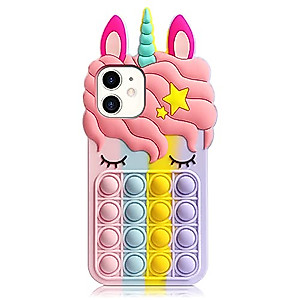 HoneyAKE Fidget Toys Phone Case for iPhone 11 Phone Case Bubble Bumper Protective Soft Silicone Shockproof Stress Reliever Pop Fun Phone Cover Shell Women Girls Case for iPhone 11 6.1 Inch, Rainbow