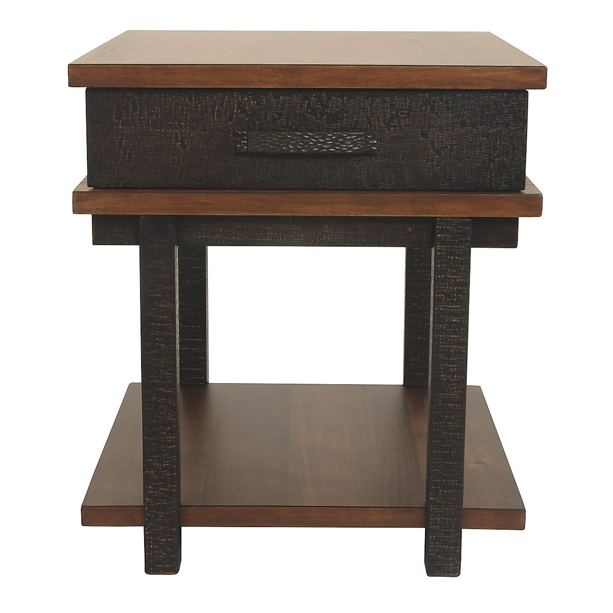 Signature Design by Ashley Stanah Rustic Rectangular End Table with 1 Drawer and Floor Shelf for Storage, Brown with Distressed Finish