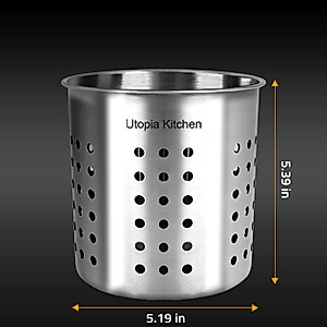 Utopia Kitchen Stainless Steel Cooking Utensil Holder 5 x 5.3 Inches (Silver)