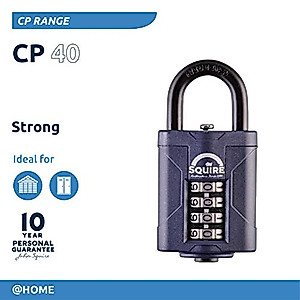 Squire Heavy Duty Padlock (CP40) - Toughest Steel Shackle - 4 Wheel Combination Padlock - Alloy Steel for Corrosion Resistance - Weatherproof Lock for Home, School & Garage (Blue, 40 mm)