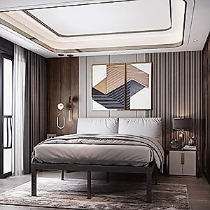 Homdock Cal King Size Bed Frame-16 Inch Metal Platform Mattress Foundation/Sturdy Strong Steel Structure 3500 lbs Heavy Duty/Noise Free/None Slip/No Box Spring Needed/Black Finish