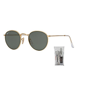 Ray-Ban RB3447 ROUND METAL 112/58 50M Matte Gold/Green Polarized Sunglasses For Men For Women + BUNDLE with Designer iWear Eyewear Kit