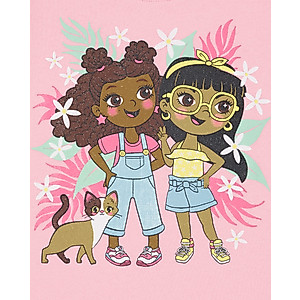 The Children's Place Baby Toddler Girls Short Sleeve Graphic T-Shirt 2-Pack, Girl & Dog/Girls & Cat, 3T