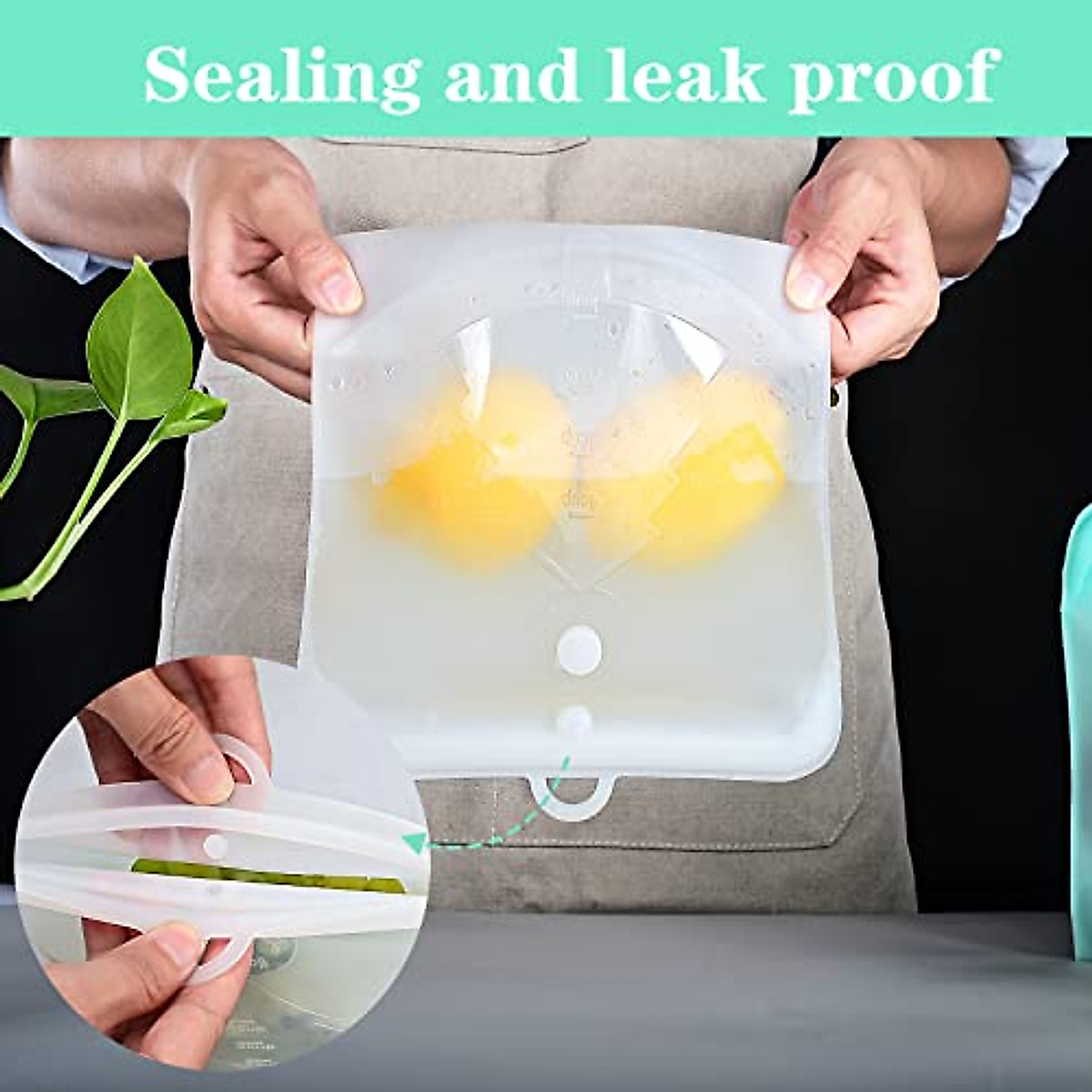 Silicone Food Storage Bags 4-Pack Food Grade Stand Up Reusable Silicone Bags For Storage Freezing Cooking Microwave Meat Fruit Vegetable & More