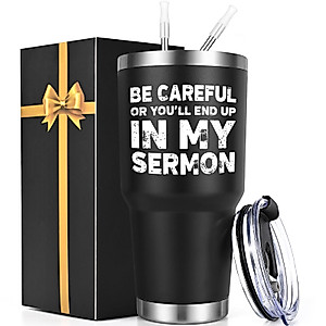 Lifecapido Pastor Gifts, Pastor Appreciation Gifts, Be Careful or You Will End Up In My Sermon Insulated Tumbler, Funny Christmas Gifts Church Gifts for Men Pastor Preacher Minister, 30oz Black