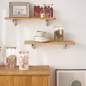IZEJAZT Glass Jars With Bamboo Lids. 5 Pc Set of Air Tight Sealable Containers. Food Jar Canisters with Airtight Lid for Pantry Storage and Kitchen Organization.