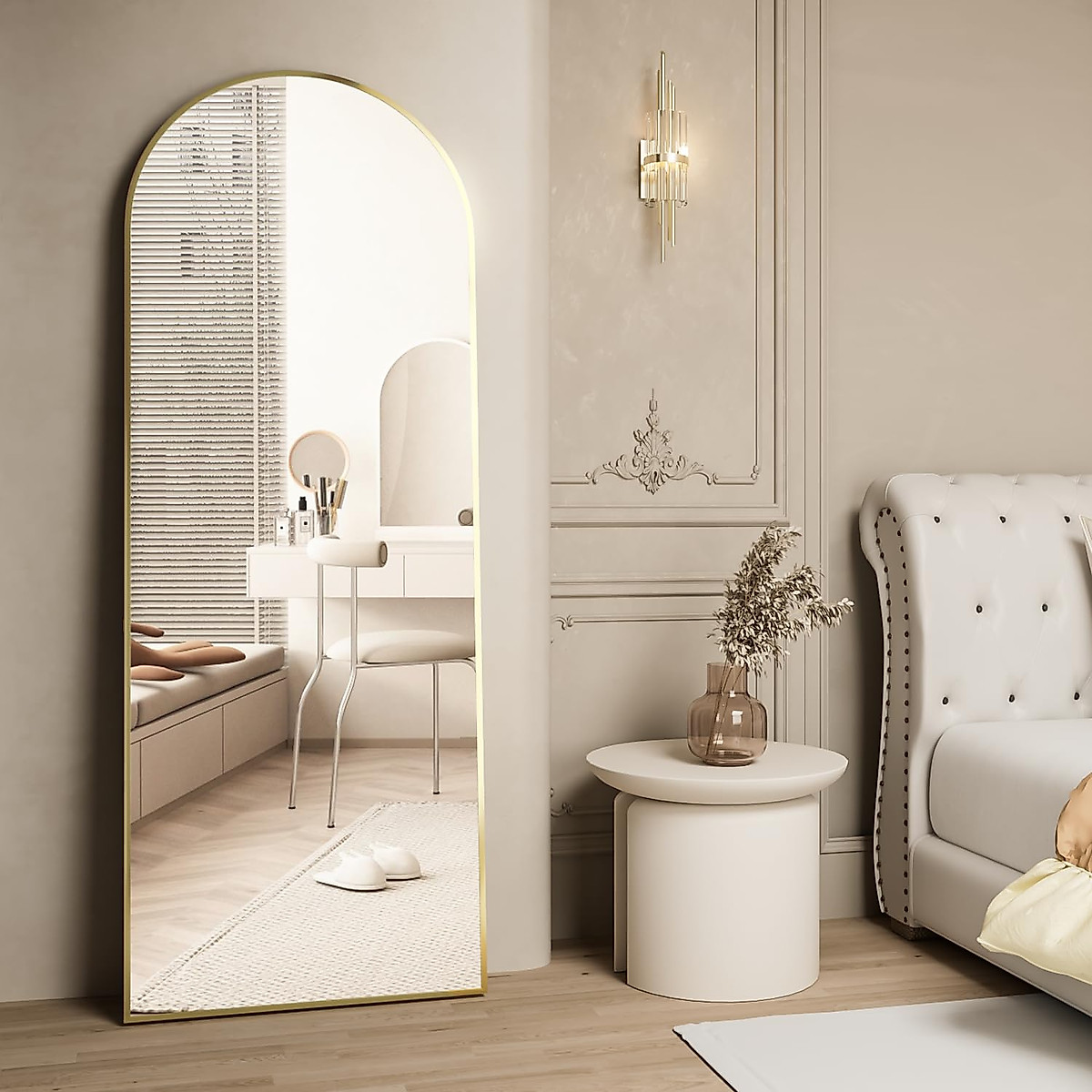 NEUWEABY Full Length Mirror, 64"x21" Arch Mirror Floor Mirror with Stand, Gold Arched Full Body Standing or Leaning Mirror for Bedroom, Living Room