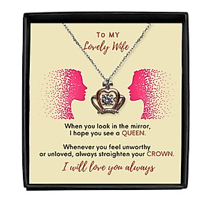 To My Lovely Wife When You Look In The Mirror, Crown Necklace For Women, Wife Necklace Presents from Husband, Mother's Day Necklace for Wife, Birthday Crown Pendant, Romantic Gift For Queen