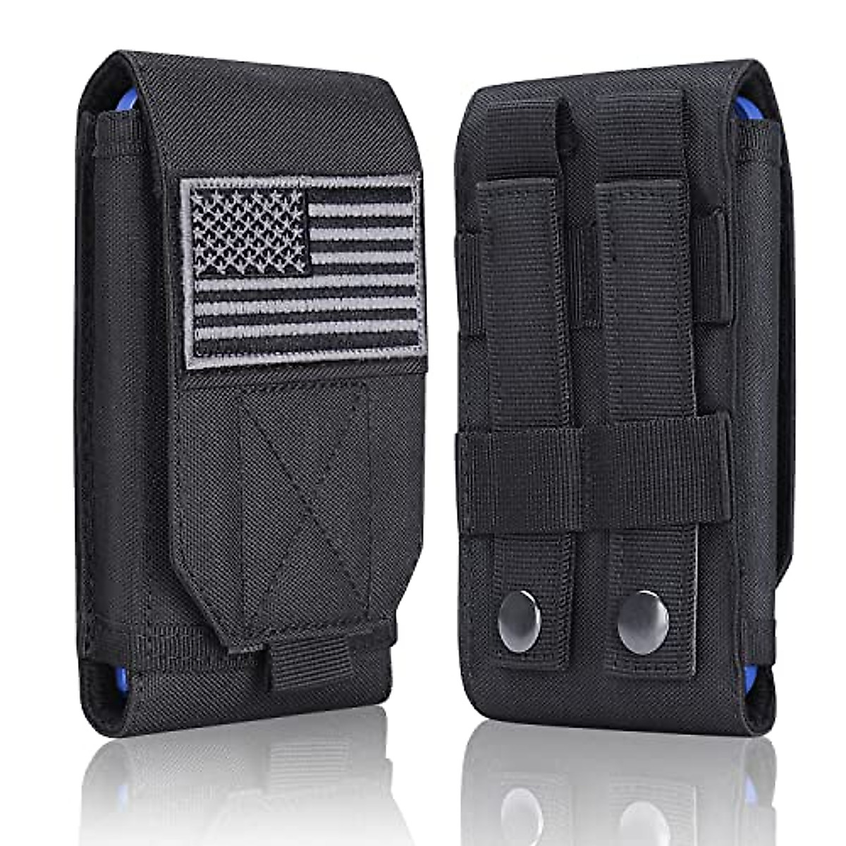 Heyqie Black Tactical Molle Cellphone Pouch Case,Heavy Duty Waterproof Phone Holster Bag for iPhone 11 12 13 Pro Max Samsung S22 S21 S20 FE Note 20 A13 A12 A02S Less 6.7" Phone with US Flag Patch