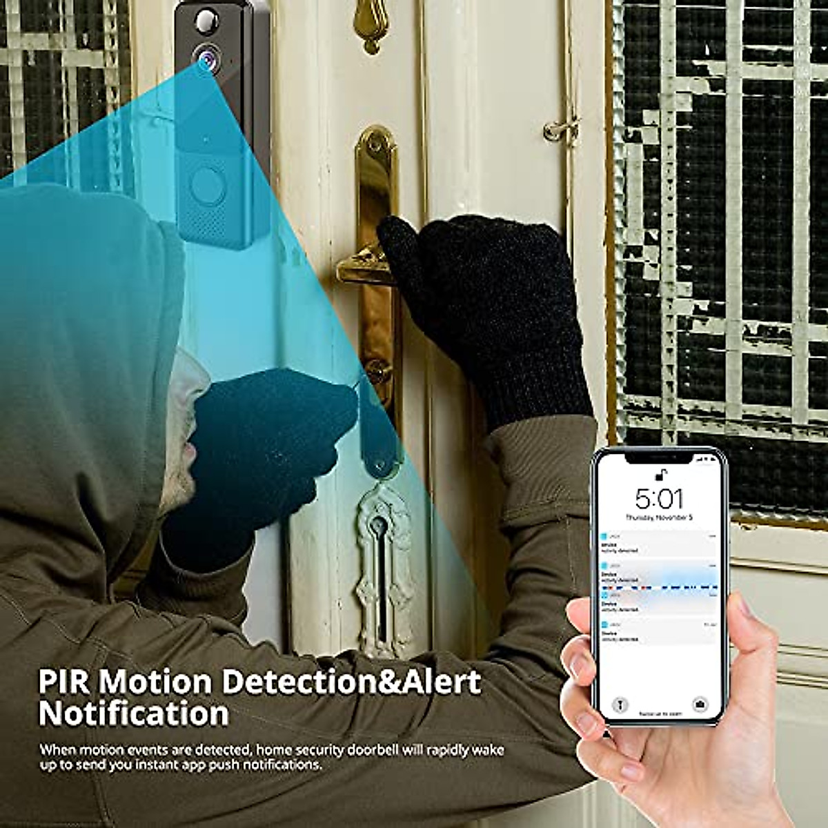 JWMGKJ Video Doorbell Camera, Wireless Doorbelll Camera WiFi with Chime, 1080P, 2-Way Audio, Night Vision, Motion Detection, IP65 Waterproof (Black)