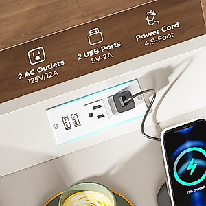 Huuger Night Stand with Charger Station, Nightstand with Drawers, Bedside Table, End Table with Solid Wood Feet, White Nightstand, Side Tables for Bedroom