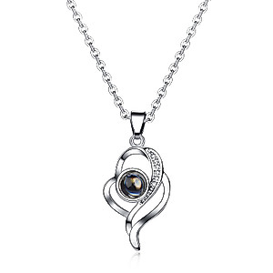 NW 2 pcs Pendants i love you necklace in 100 languages Projection Heart Pendant necklace for women mother with led light heart gift box SLIVER