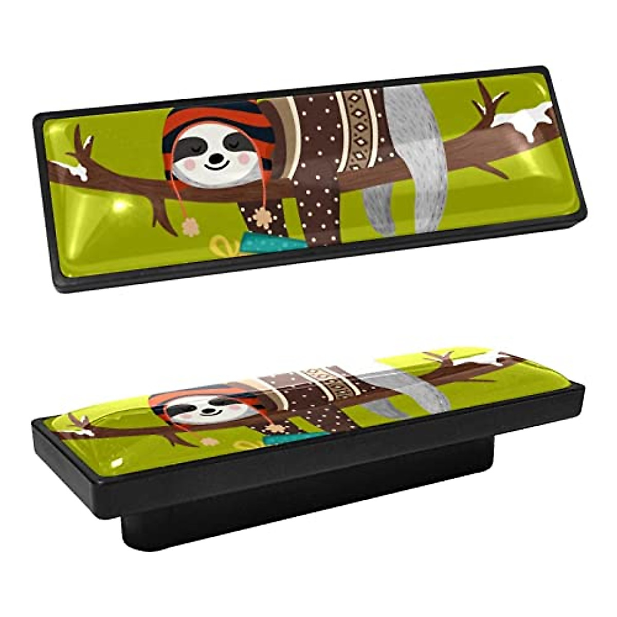 4 Pack Drawer Knob Pull Handle Sleepy Sloth with Hat Kitchen Cabinet Handles Black Dresser Pulls for Hardware Cupboard Furniture with Screw